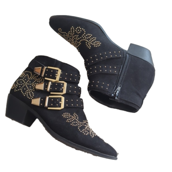 Topshop | Shoes | Topshop Kowboy Black Suede Gold Studded Pointed Ankle ...